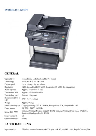 Spesifikasi kyocera fs 1120 mfp | PDF