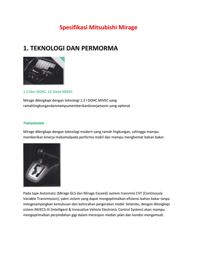 Spesifikasi Mitsubishi Mirage | PDF