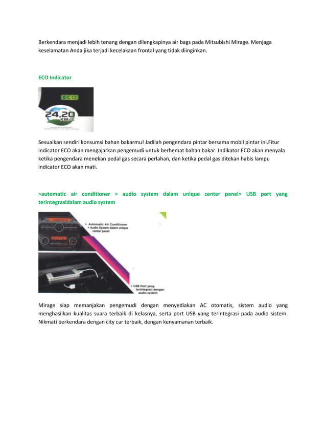 Spesifikasi Mitsubishi Mirage | PDF
