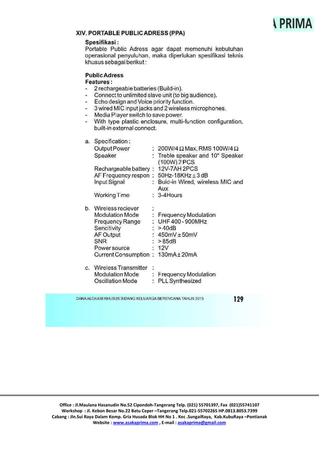 Spesifikasi portable public address (ppa) bk kb n 2015 dak bkkbn 2015 | PDF