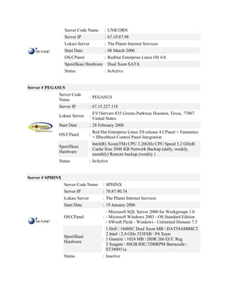 Spesifikasi server hosting idwebhost | DOCX