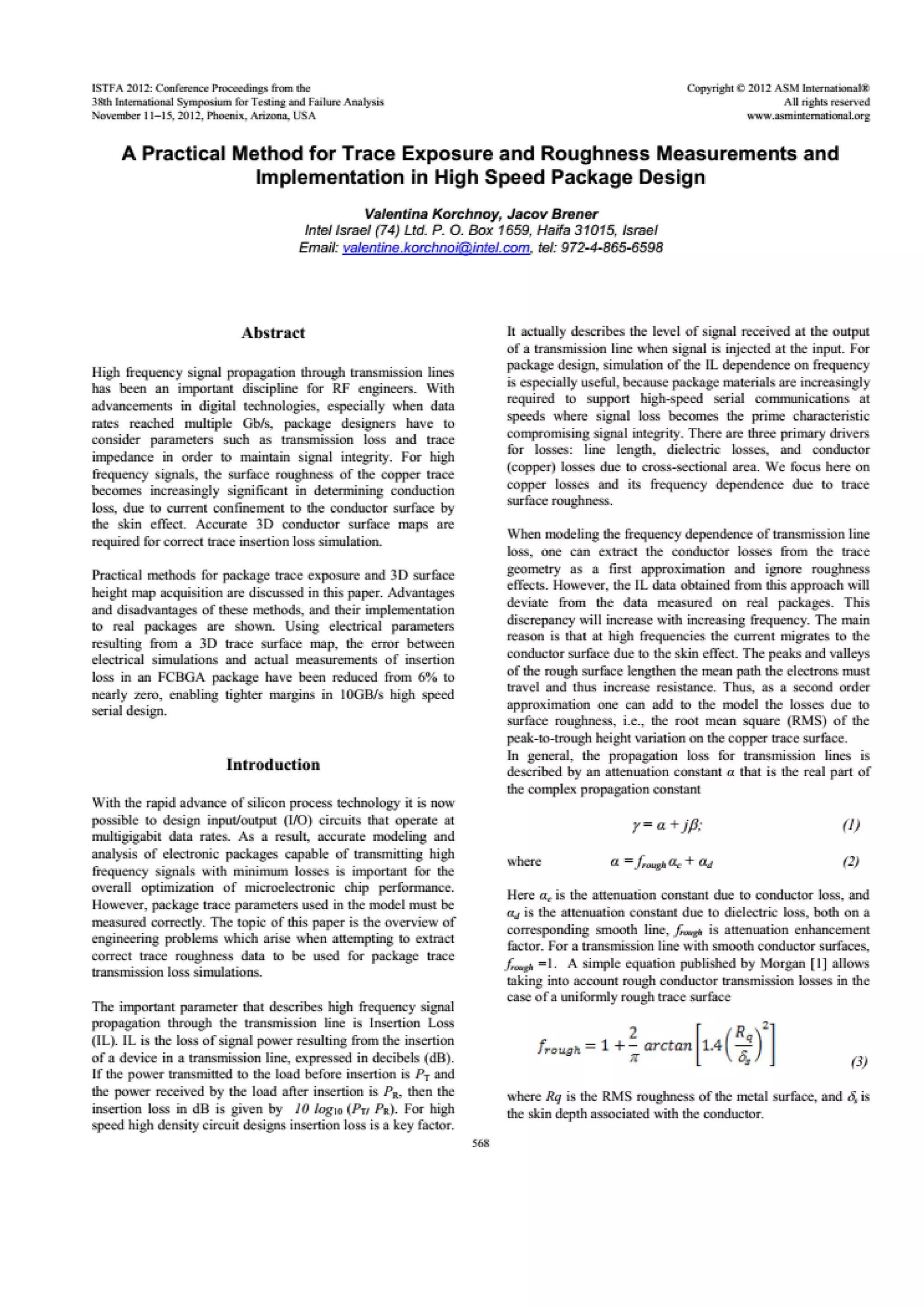 A practical method for trace exposure and roughness measurements and ...