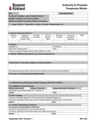 Spf 420 Authority To Proceed Temporary Works | DOCX