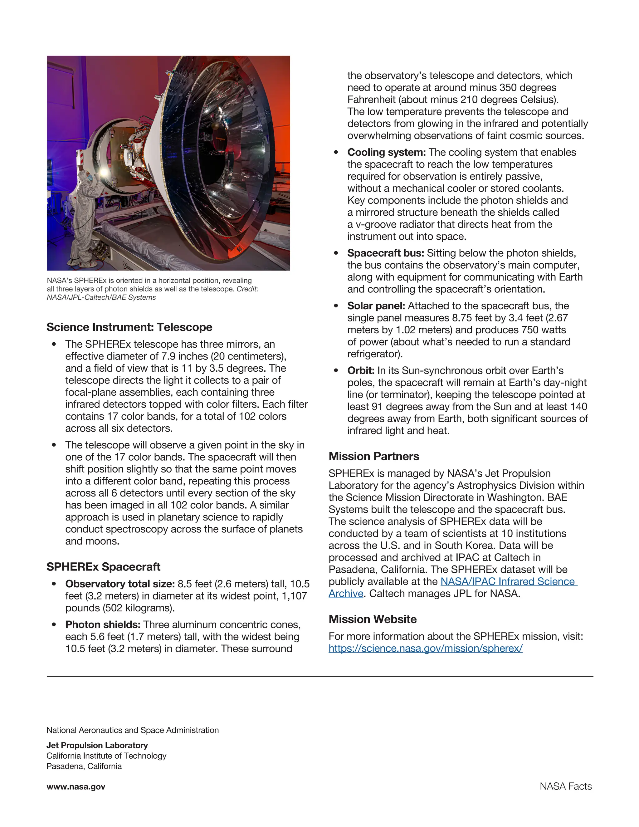 NASA SPHEREx Spectro-Photometer for the History of the Universe, Epoch ...