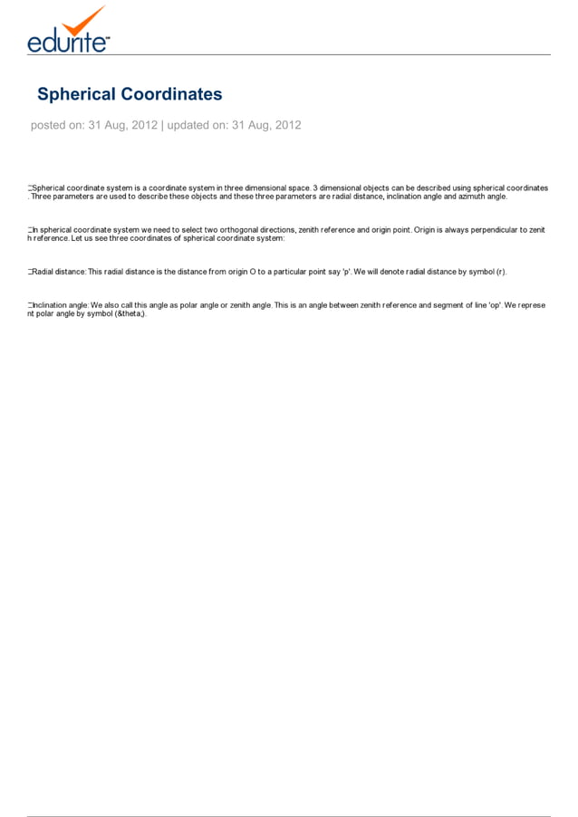 Spherical Coordinates | PDF