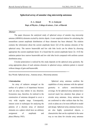 Spherical array of annular ring microstrip antennas | PDF | Physics | Science