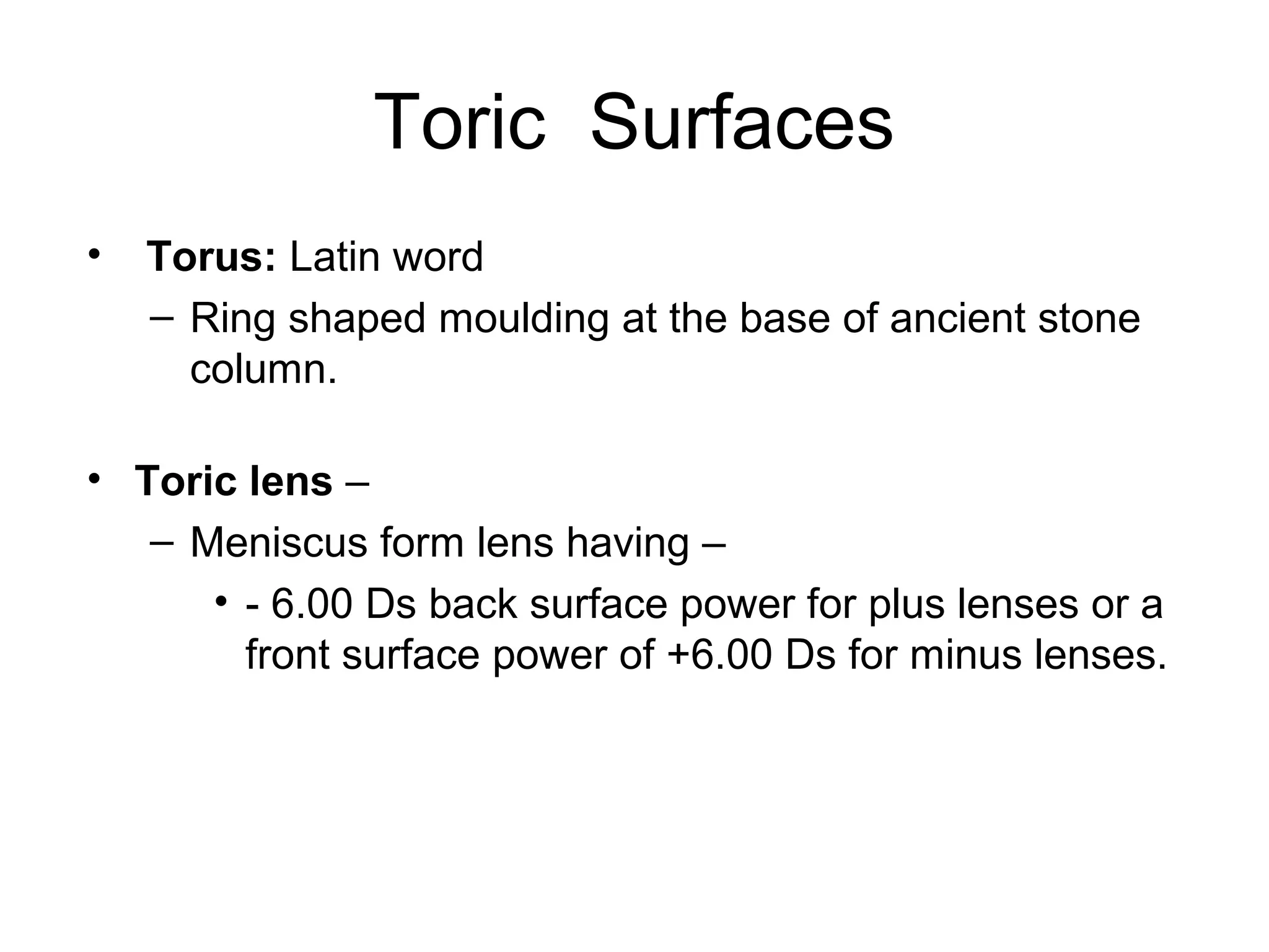 Spherical, cylindrical and toric lenses | PPT