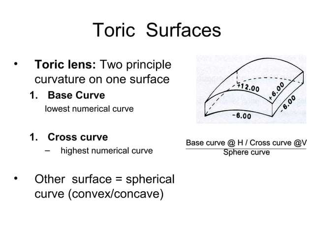 Spherical, cylindrical and toric lenses