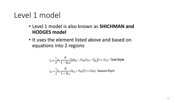 SPICE LEVEL I/LEVEL II/LEVEL III AND BSIM MODELS | PPTX