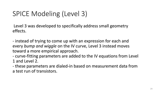 SPICE LEVEL I/LEVEL II/LEVEL III AND BSIM MODELS | PPTX