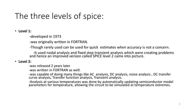 SPICE LEVEL I/LEVEL II/LEVEL III AND BSIM MODELS | PPTX