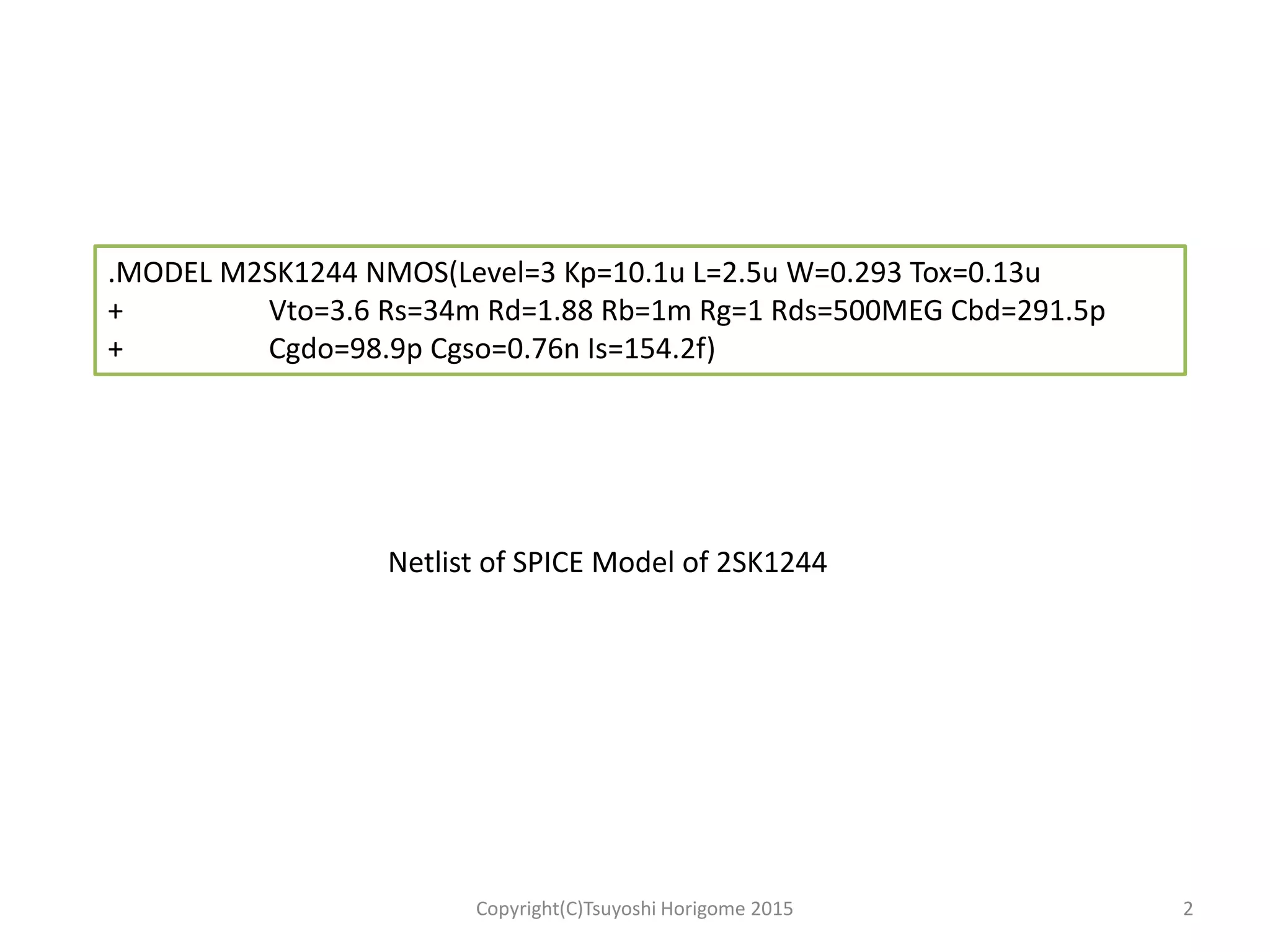 SPICE Model of 2SK1244 | PPTX