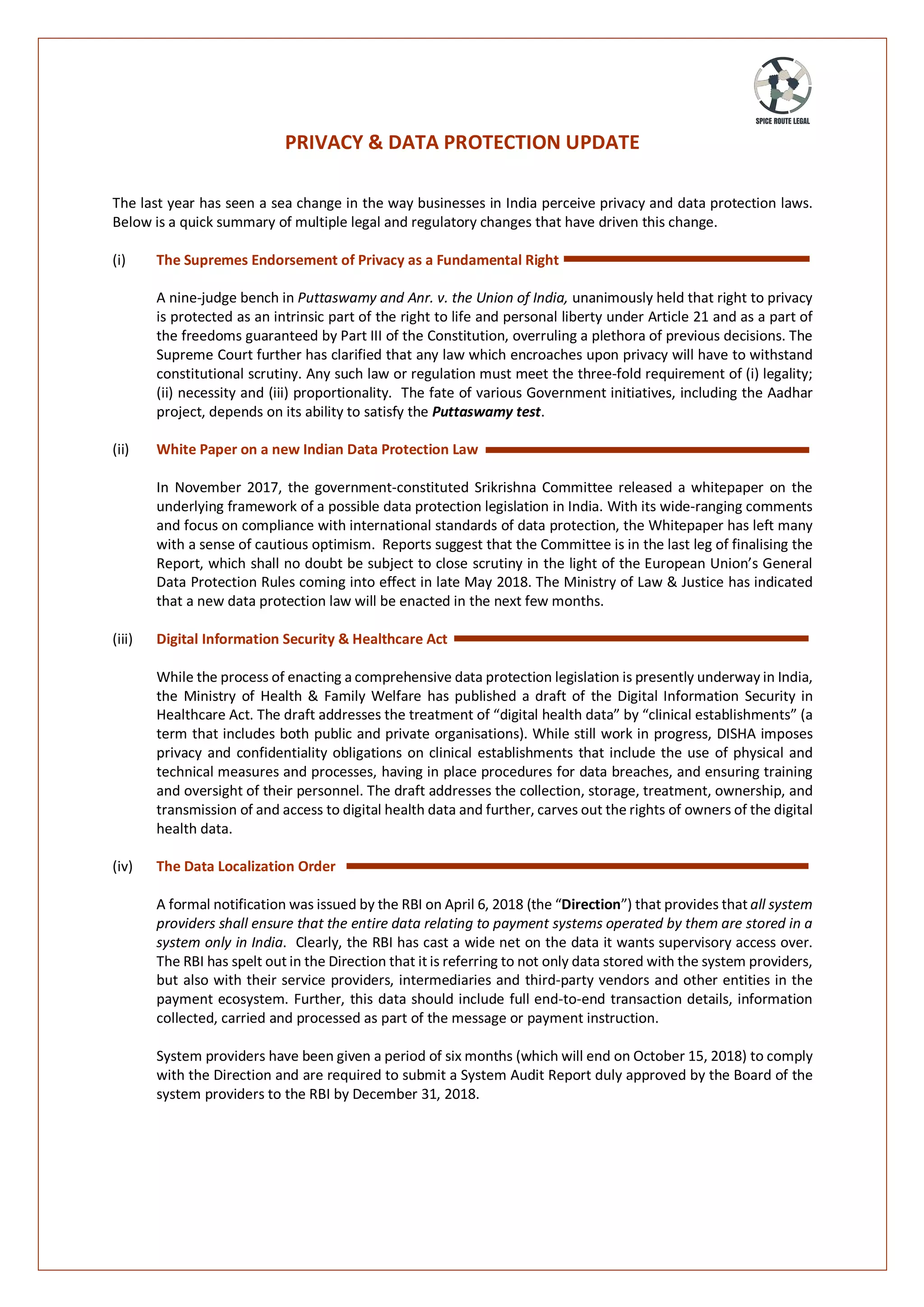 Spice Route Legal Data Protection & Privacy Update | PDF