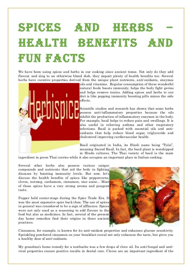 Spices and herbs health benefits and fun facts
