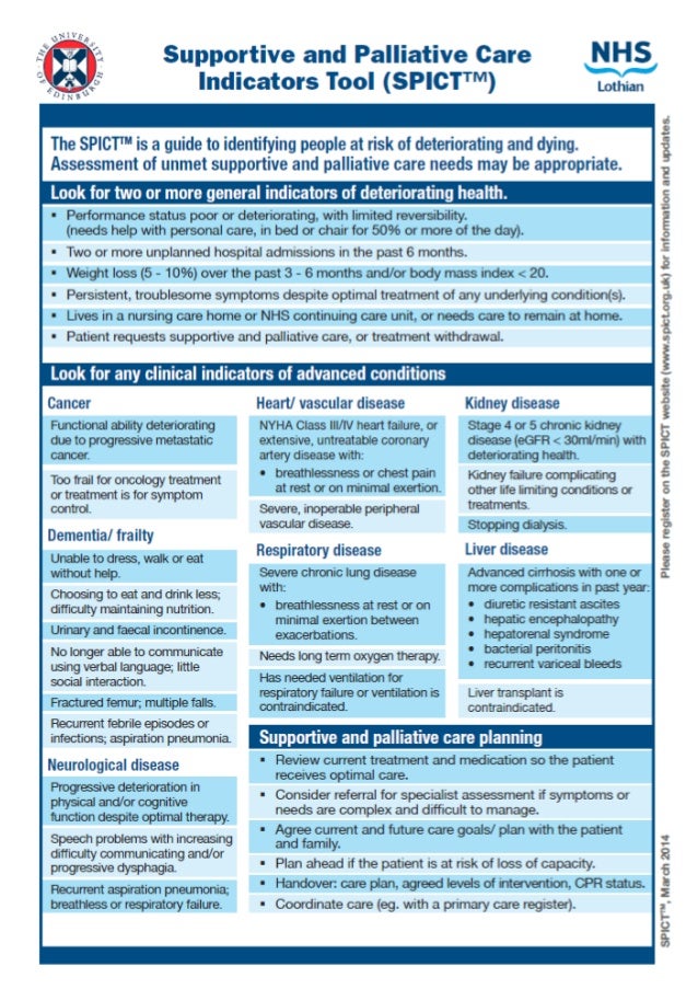 SPICT (TM) and Coventry & Warwick spict- flowchart