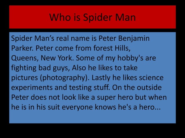 Spider man | PPTX | Comics and Graphic Novels | Books and Literature