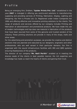 Spider Prints Pvt. Ltd., Mumbai, Promotional Products | PDF