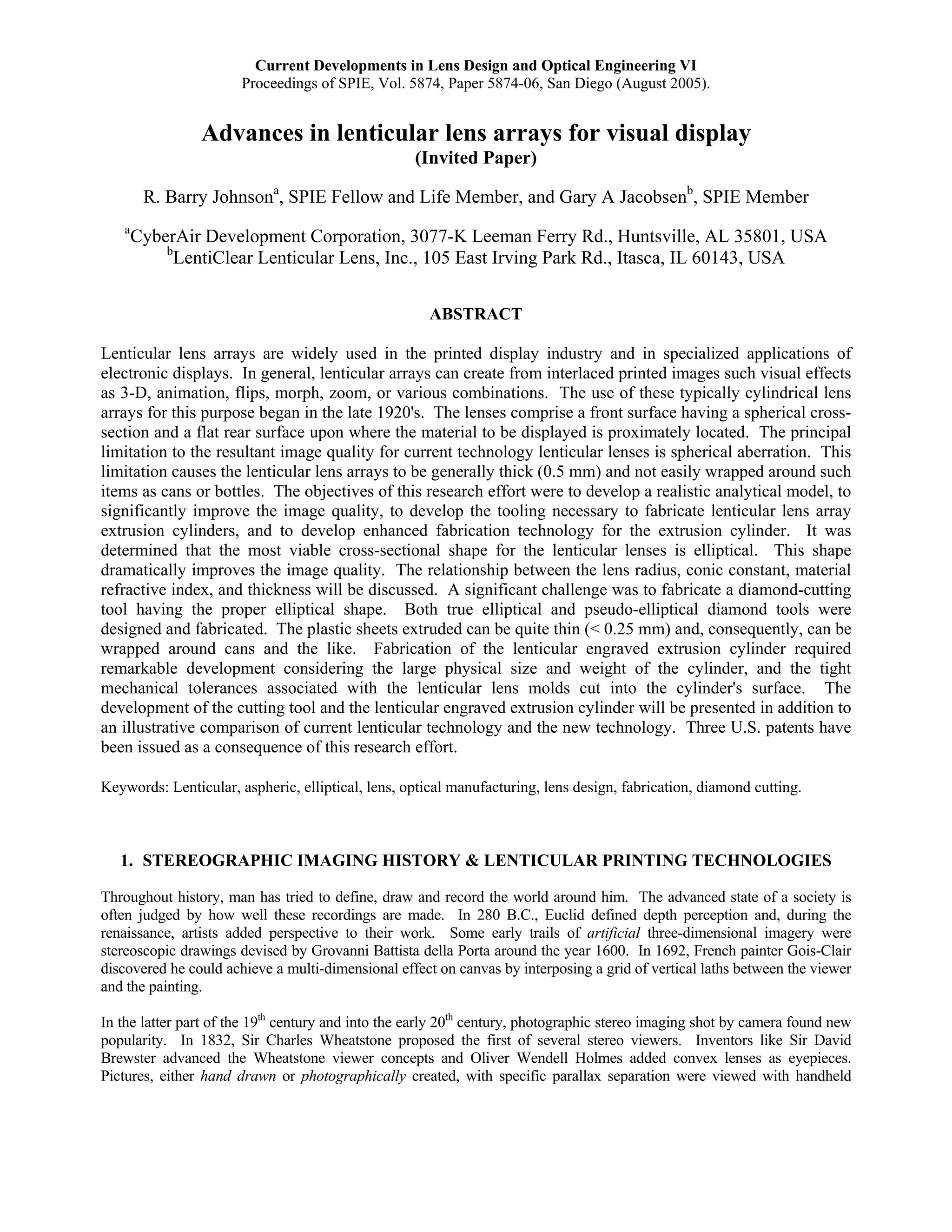JacoTech Advances In Lenticular Lens Arrays For Visual Display | PDF