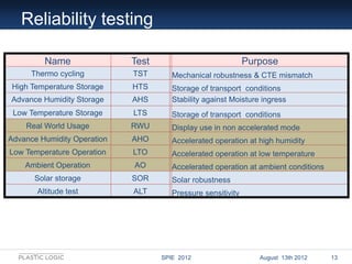 Plastic Logic - Reliability of OTFTs | PPT