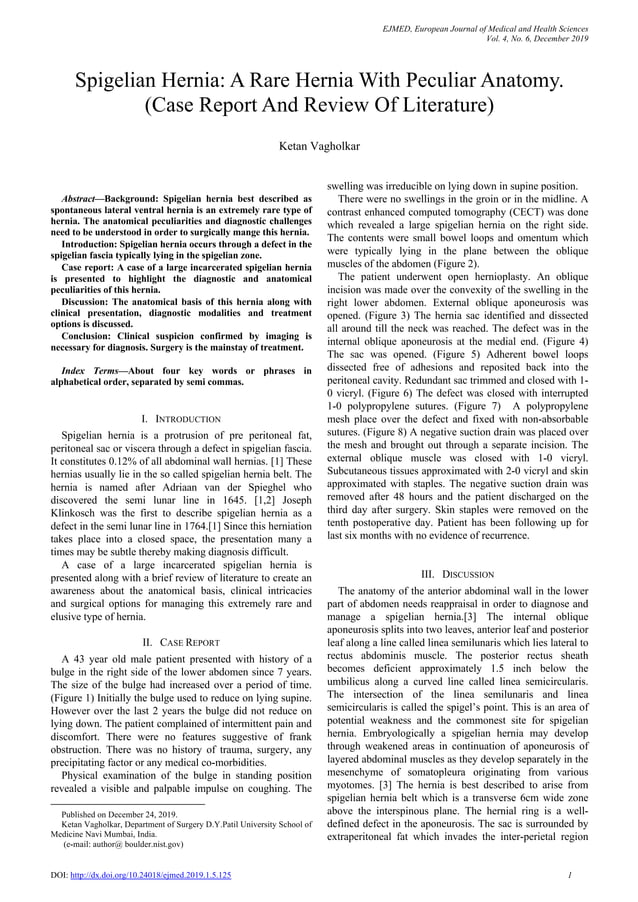 Spigelian Hernia: A Rare Hernia With Peculiar Anatomy. (Case Report And ...