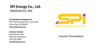 SPI Energy Groups - Investor Presentation Deck October 2020 10-29 | PPT