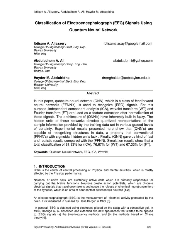 Classification of Electroencephalograph (EEG) Signals Using Quantum Neural Network | PDF
