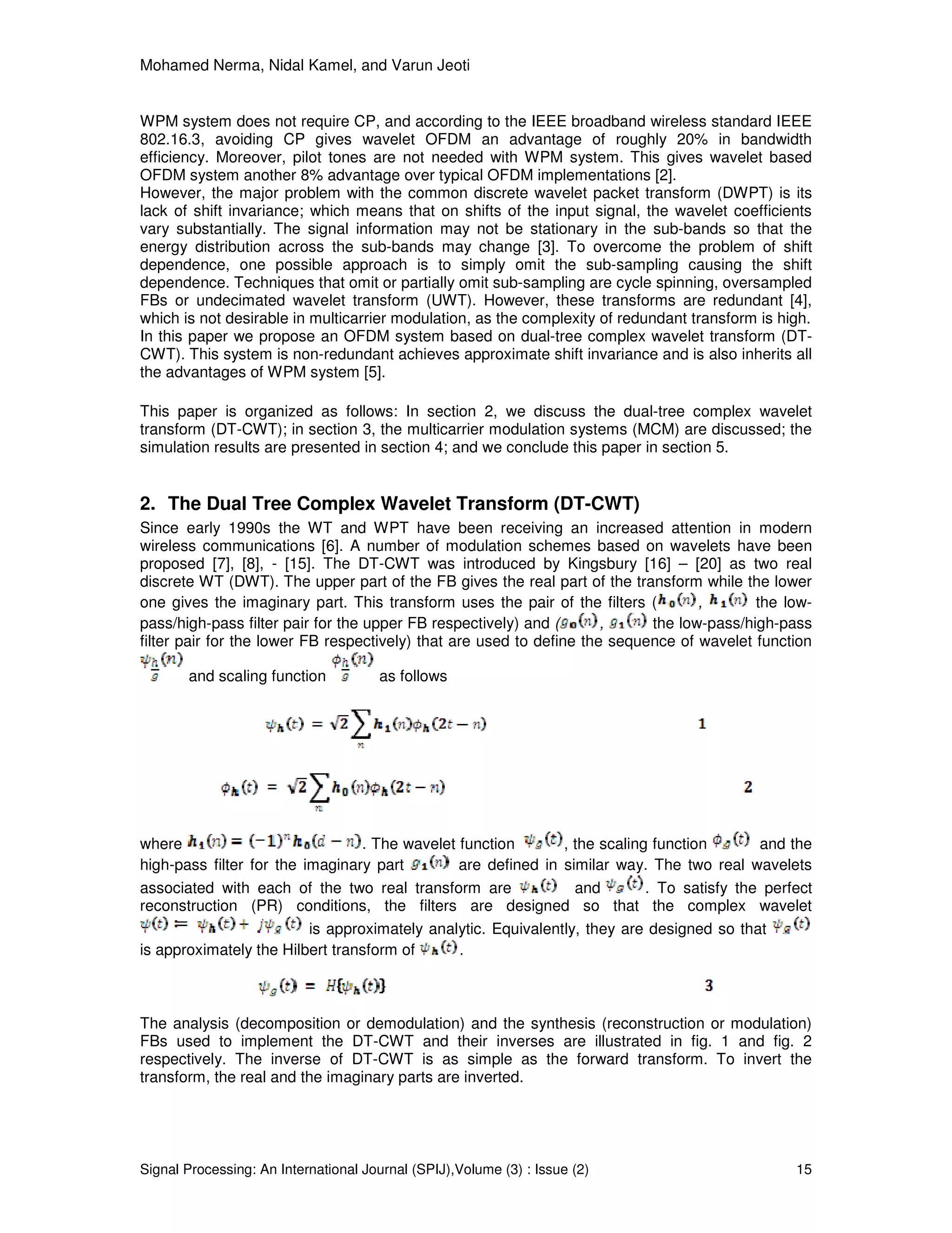 An Ofdm System Based On Dual Tree Complex Wavelet Transform Dt Cwt Pdf