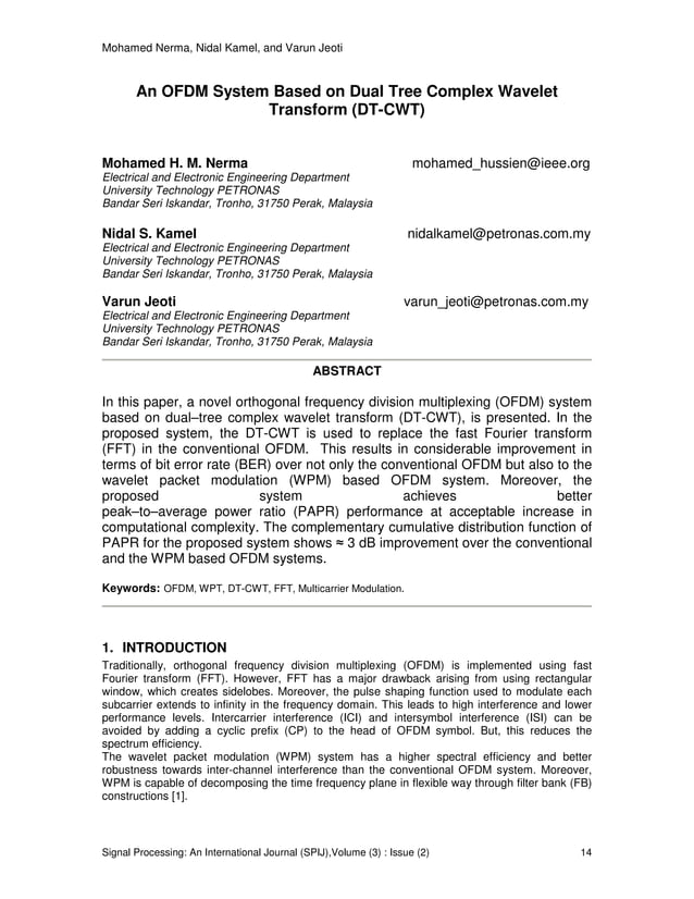 An OFDM System Based on Dual Tree Complex Wavelet Transform (DT-CWT) | PDF