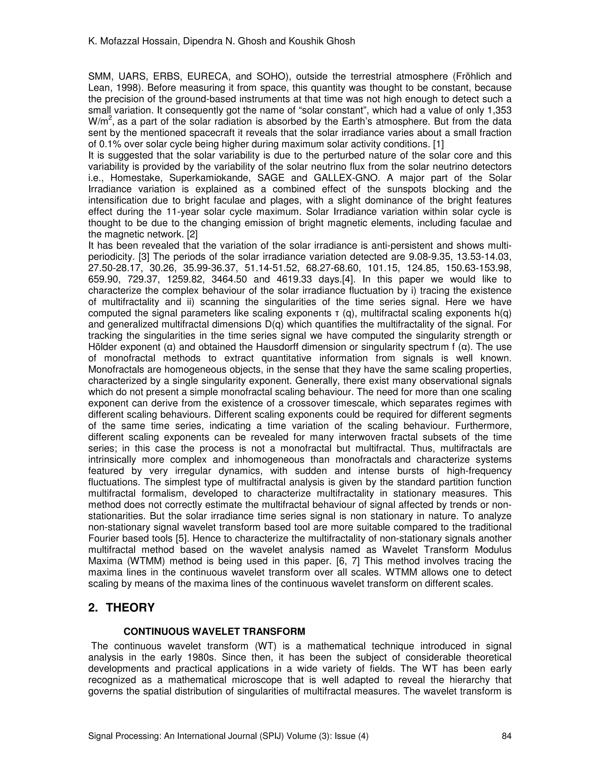 Investigatng MultIfractality of Solar Irradiance Data Through Wavelet Based MultIfractal ...