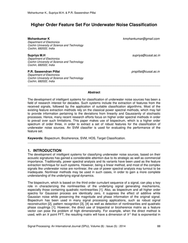 Higher Order Feature Set For Underwater Noise Classification | PDF