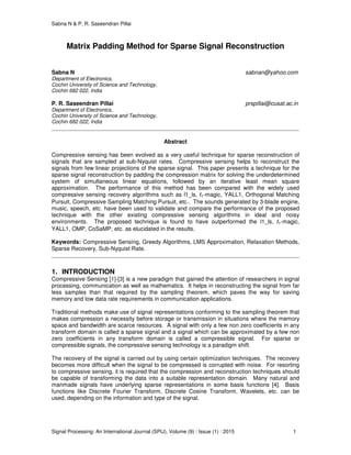 Matrix Padding Method for Sparse Signal Reconstruction | PDF