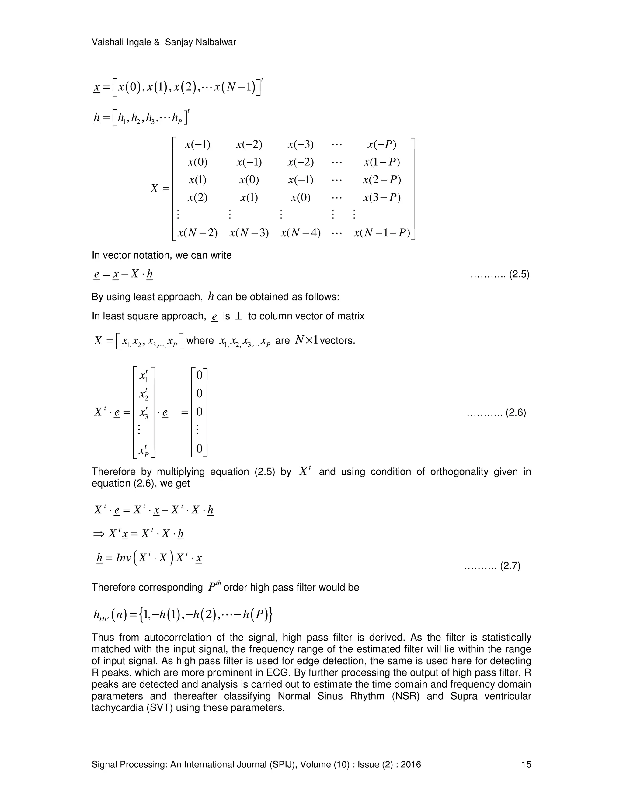 ECG Classification using Dynamic High Pass Filtering and Statistical Framework (HRV) | PDF