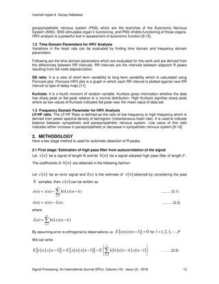 ECG Classification using Dynamic High Pass Filtering and Statistical Framework (HRV) | PDF