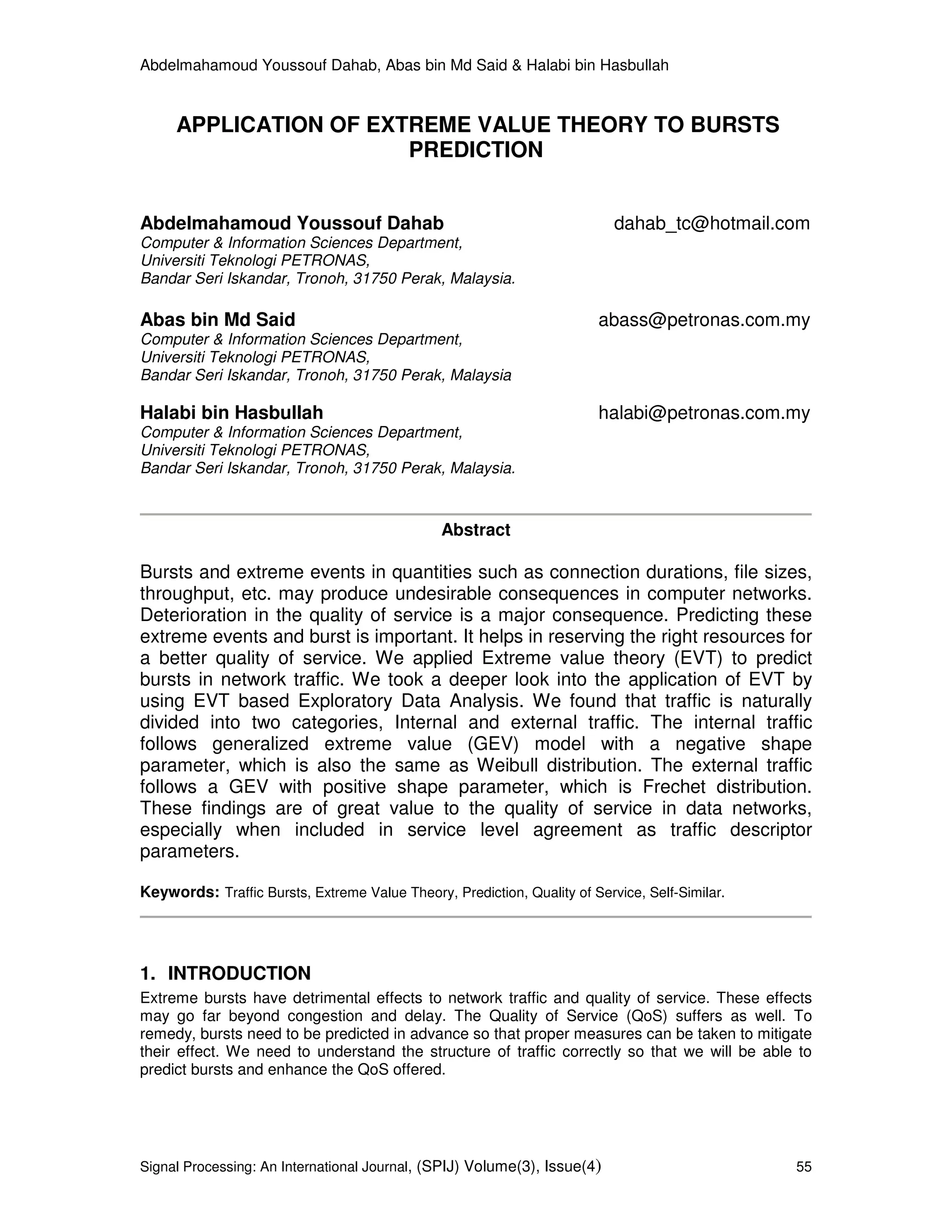 Application Of Extreme Value Theory To Bursts Prediction | PDF