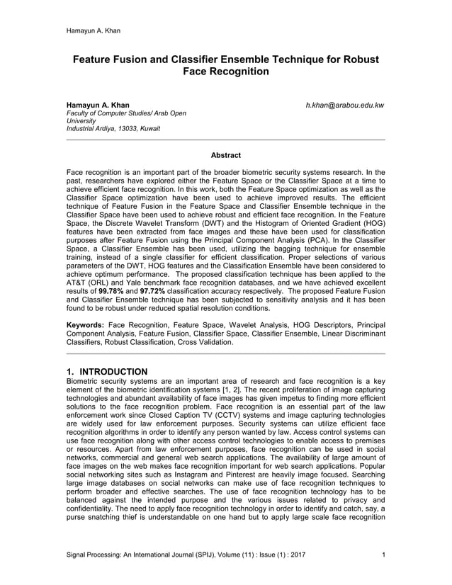 Feature Fusion and Classifier Ensemble Technique for Robust Face Recognition | PDF