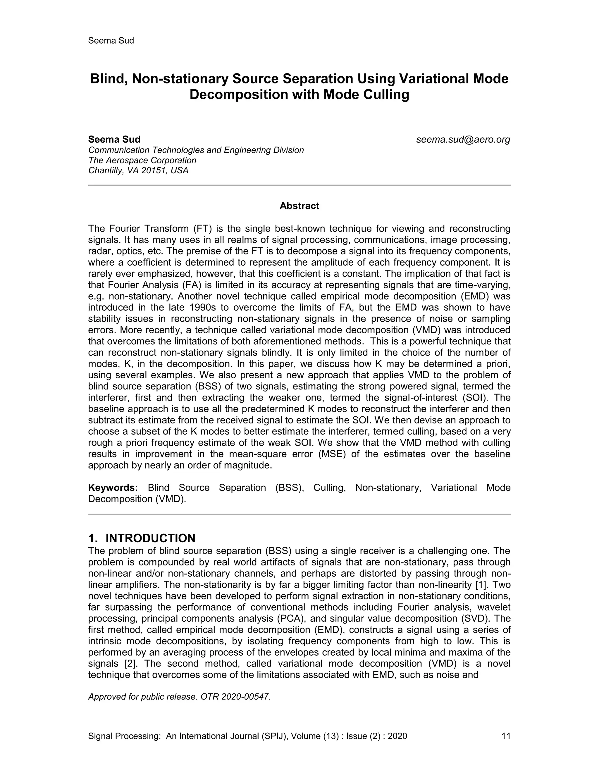 Blind Non Stationary Source Separation Using Variational Mode