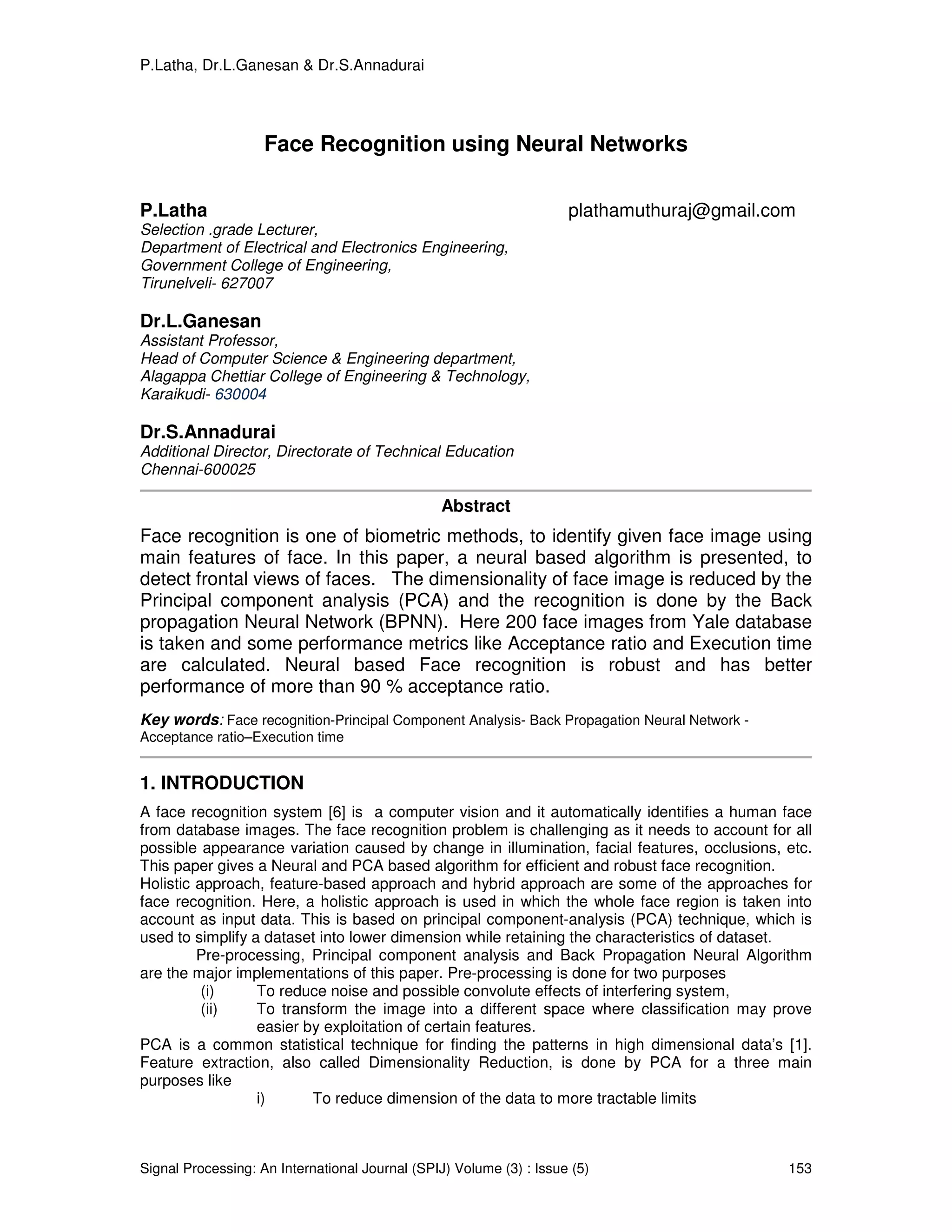 Face Recognition Using Neural Networks Pdf