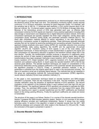 ECG Signal Compression Technique Based on Discrete Wavelet Transform and QRS-Complex Estimation ...