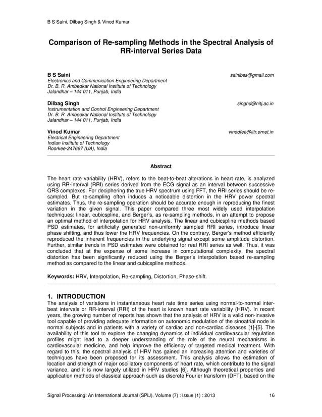 Comparison of Re-sampling Methods in the Spectral Analysis of RR-interval Series Data | PDF