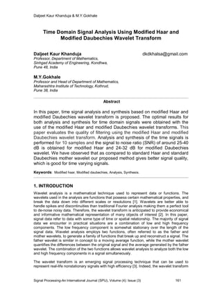 Time Domain Signal Analysis Using Modified Haar and Modified Daubechies Wavelet Transform | PDF ...