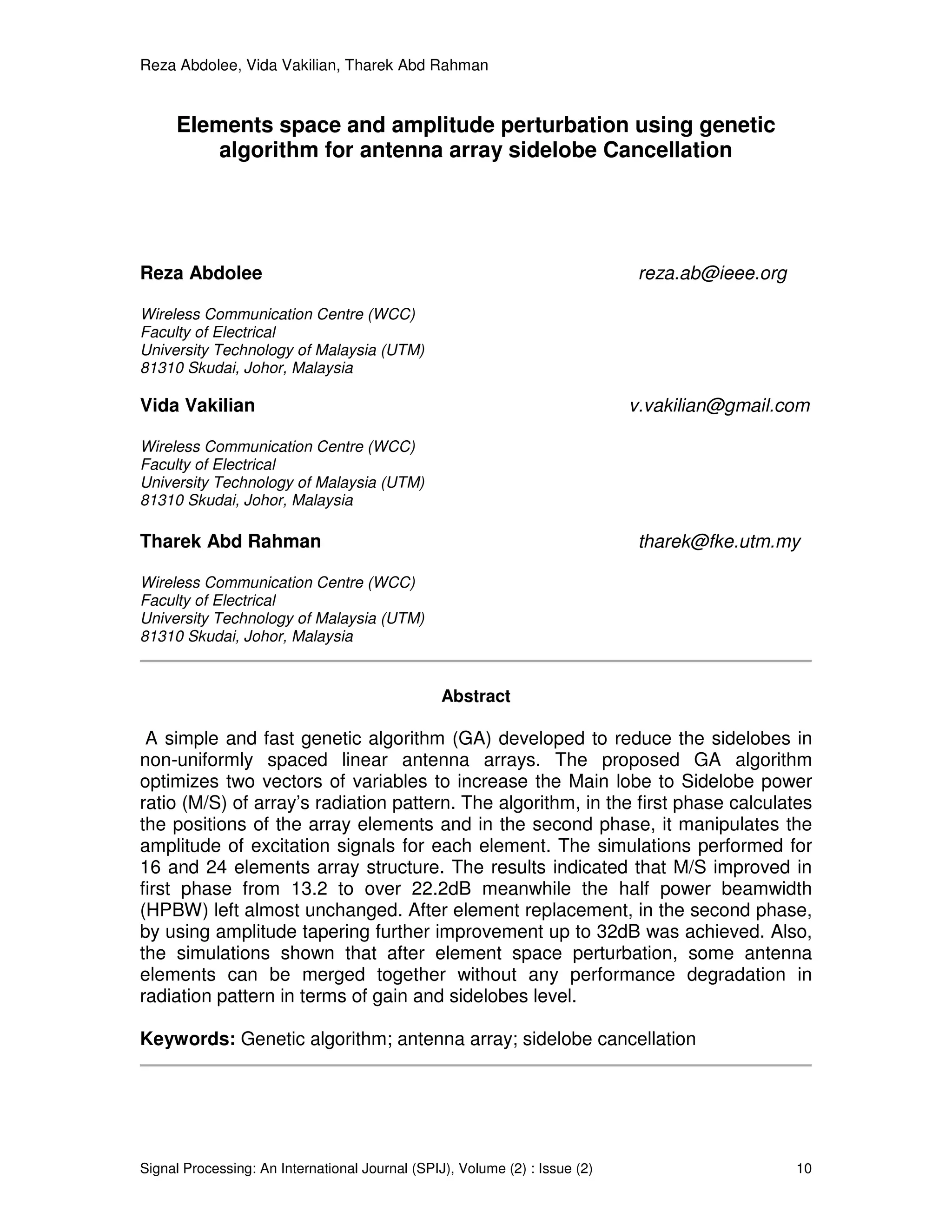 Elements Space And Amplitude Perturbation Using Genetic Algorithm For Antenna Array Sidelobe