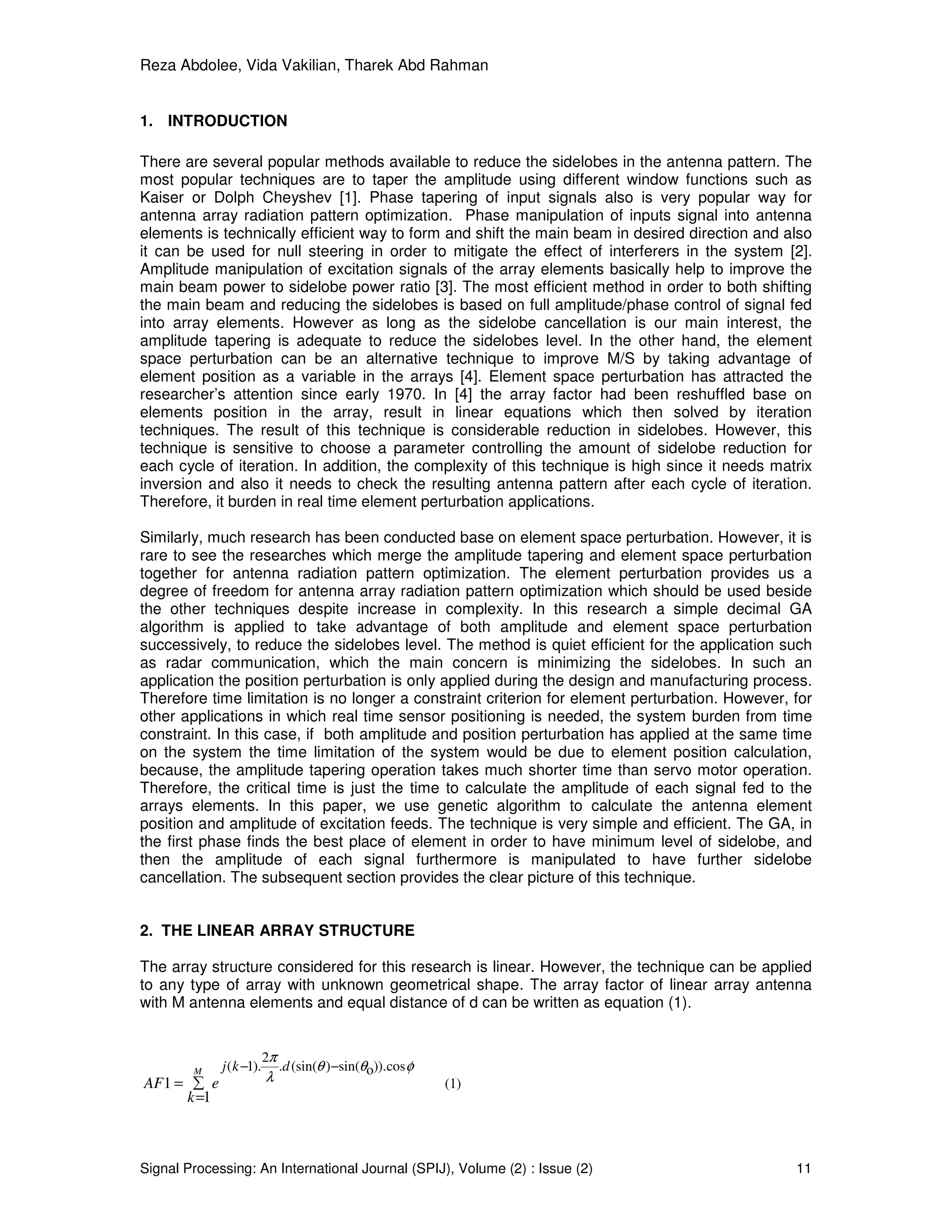 Elements Space And Amplitude Perturbation Using Genetic Algorithm For Antenna Array Sidelobe 7069