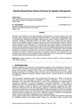Wavelet Based Noise Robust Features for Speaker Recognition | PDF | Digital Audio | Computer ...