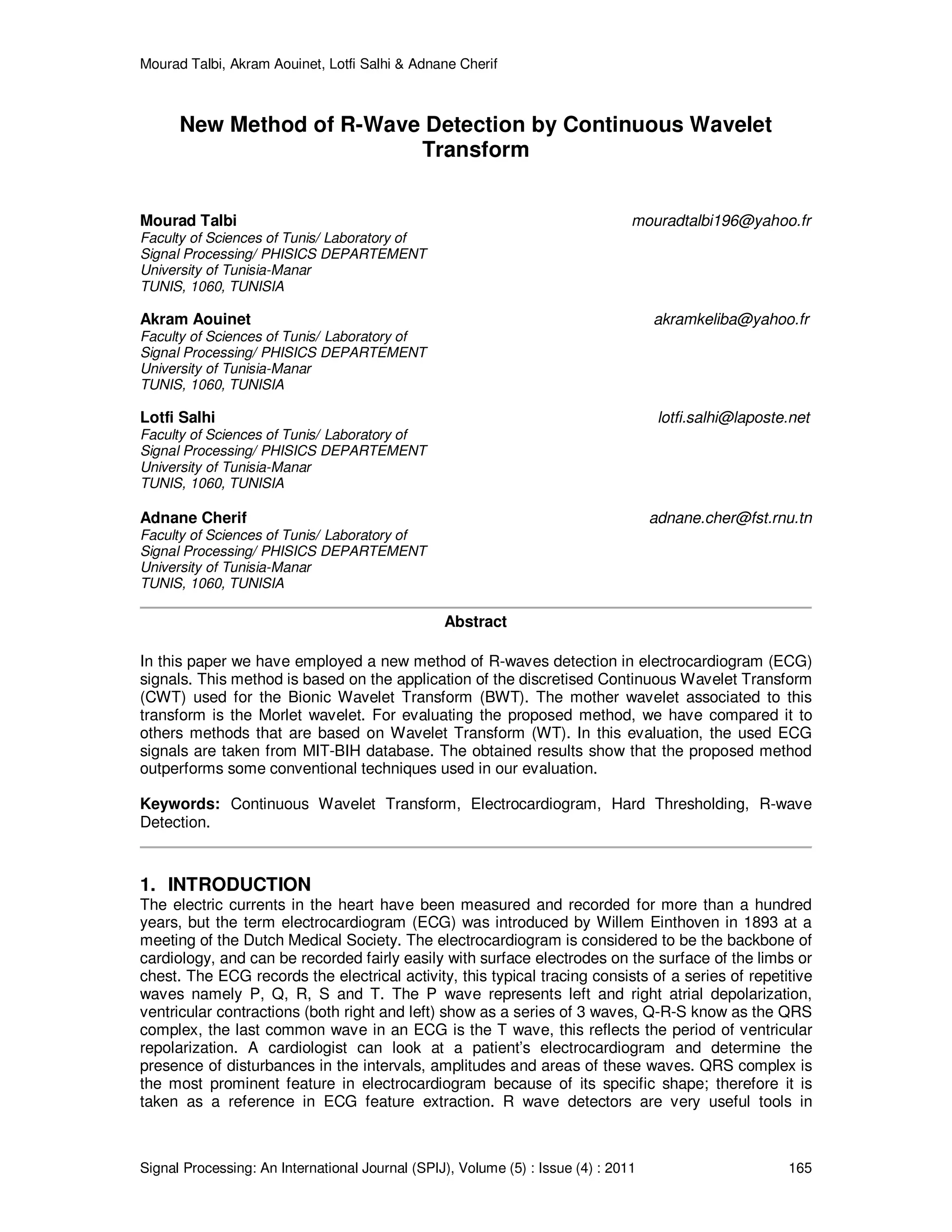 New Method Of R Wave Detection By Continuous Wavelet Transform Pdf Heart And Cardiovascular