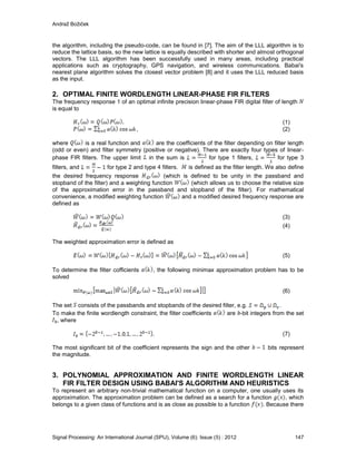 Finite Wordlength Linear-Phase FIR Filter Design Using Babai's Algorithm | PDF