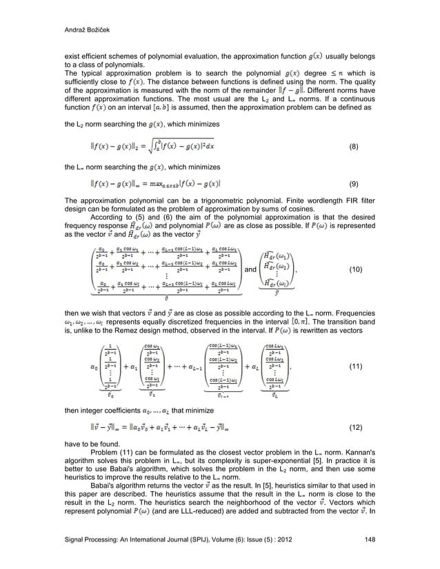 Finite Wordlength Linear-Phase FIR Filter Design Using Babai's Algorithm | PDF