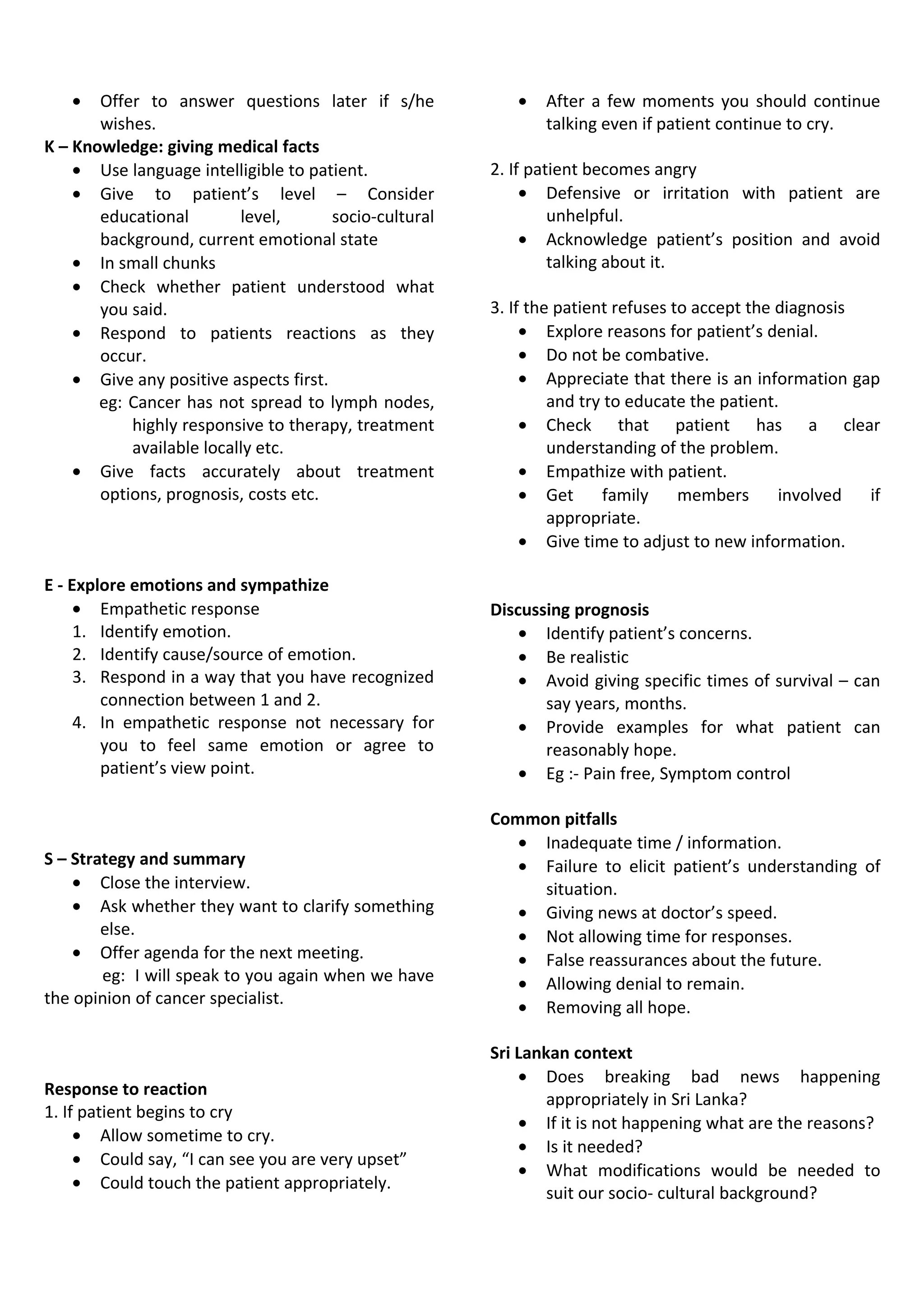 Spikes protocol for breaking bad news | DOC