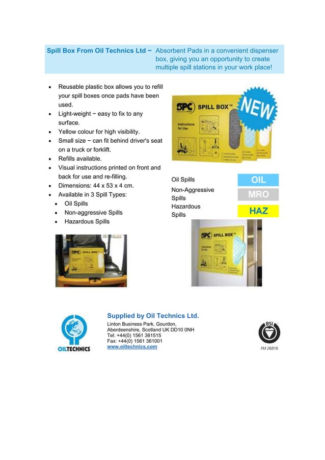 Spill Box from Oil Technics Ltd | PDF