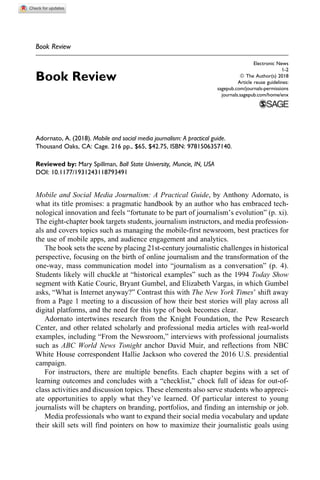 Review of Mobile and Social Media Journalism: A Practical Guide | PDF