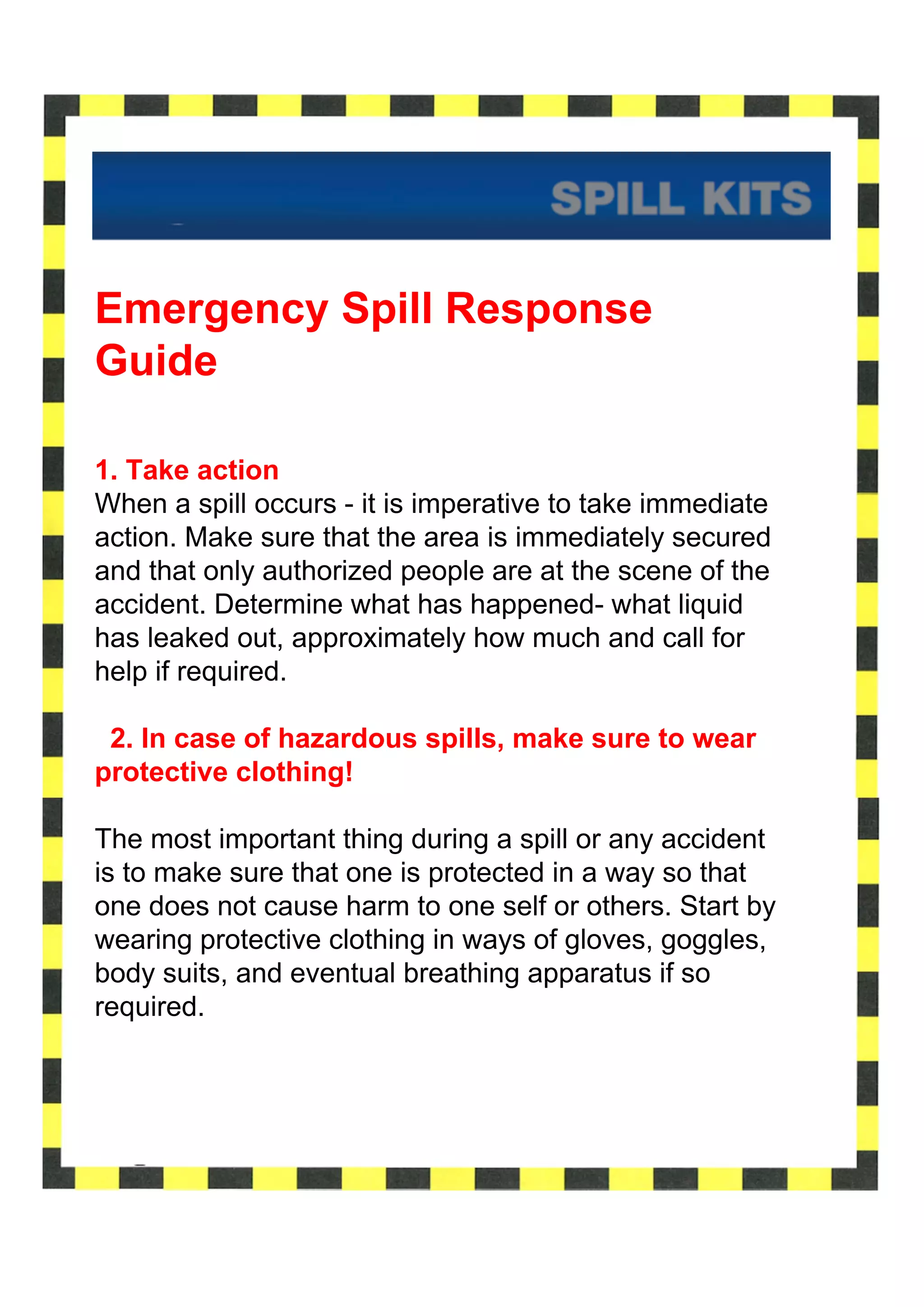Spill Response Guide for Spill Kits from Project Sales Corp, India | PDF